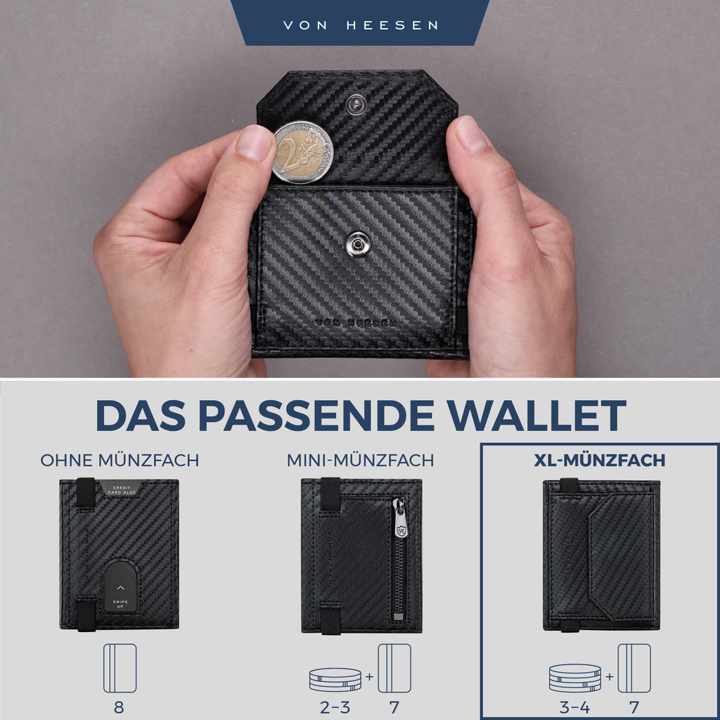 Slim Wallet mit RFID-Schutz, 5 Kartenfächer und XL-Münzfach – VON HEESEN